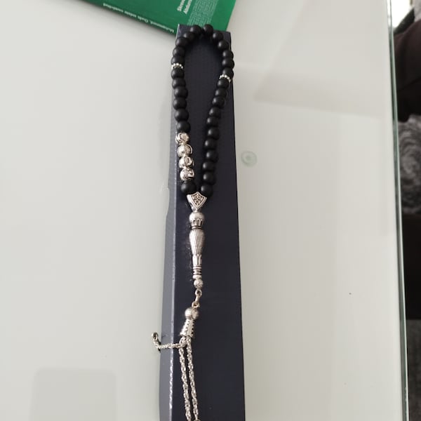 Personalized Tasbih, Custom Name With Matte Black Stone Round Prayer ...