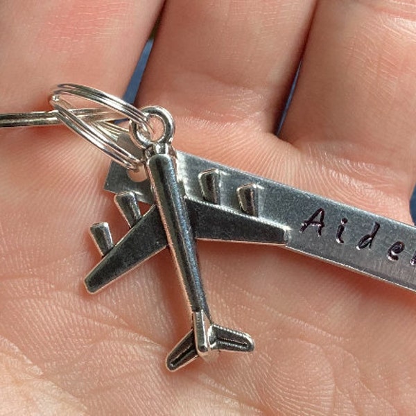 Airplane Hand Stamped Keychain With Name and Airplane Charm ...
