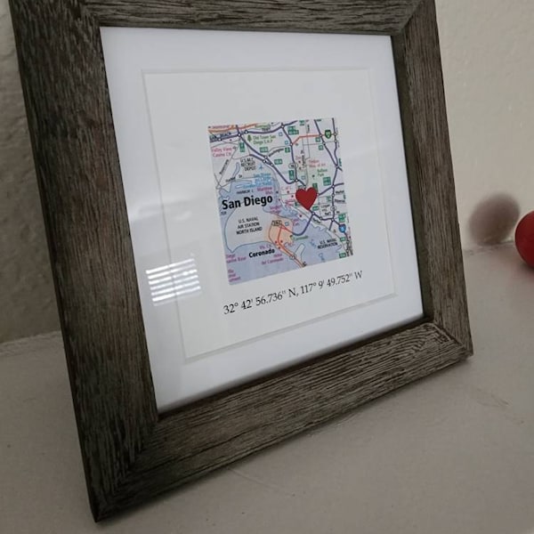 Framed Map & GPS Coordinates - Custom Map Gift - Latitude Longitude ...