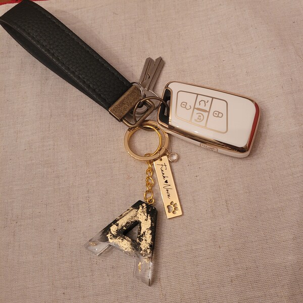 Glam Black, Clear and Gold Initial Keychain | Resin Initial Keychain ...