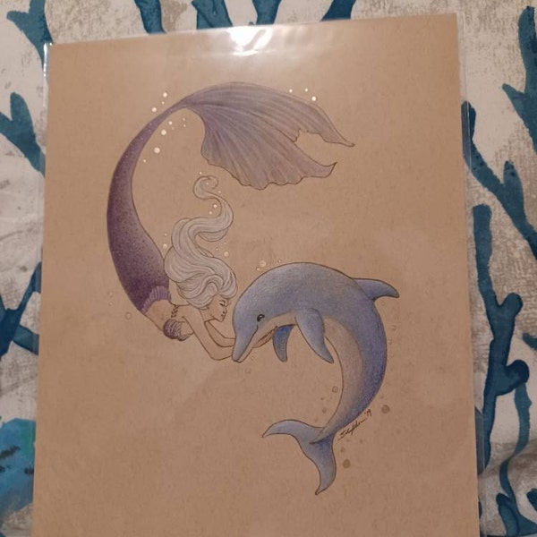Dolphin Mermaid Art, Dolphin Print, Original Mermaid Painting, Ocean ...