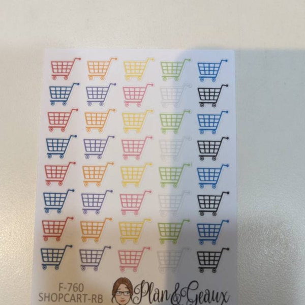 Shopping Cart Planner Stickers, Rainbow Shopping Stickers, Cart ...
