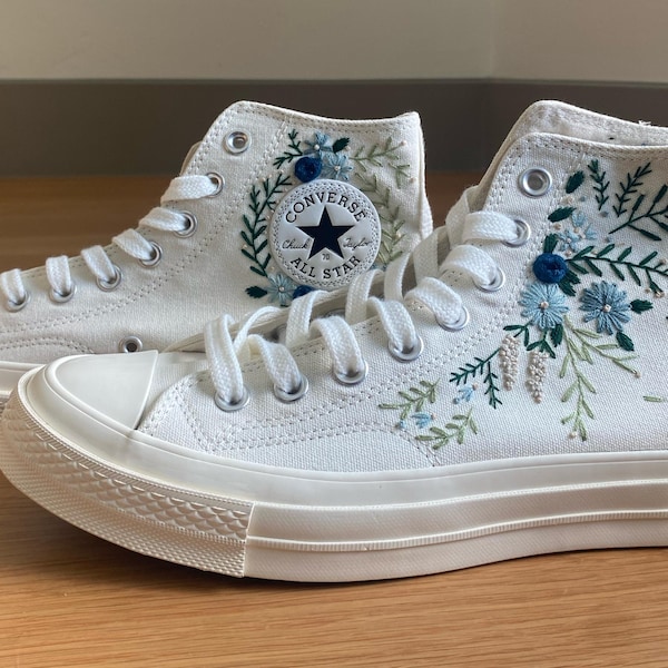 Custom Embroidered Wedding Converse, White Flowers Embroidered Sneakers ...