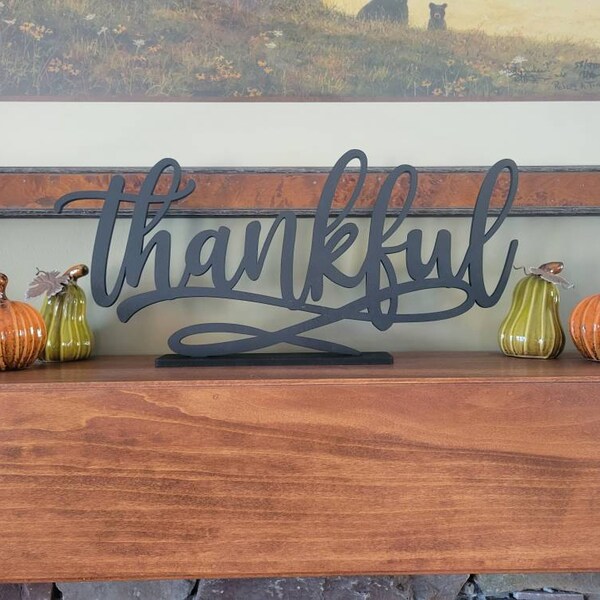 Thankful Sign With Stand, Fall Table Decor, Friendsgiving Decor ...