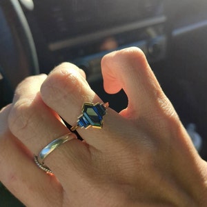 Hexagon Cut Blue Sapphire Ring Unique Rose Gold Engagement Ring ...