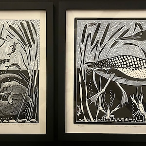 The River Ballet Linocut in Black,otter Linocut,kingfisher Linocut ...