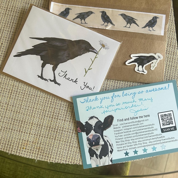 Crow Thank You Note Card Set - Appreciation Cards - Thank You Card Set ...