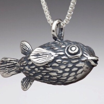 Fish Necklace Silver Puffer Fish Necklace Blow Fish Necklace Pufferfish ...