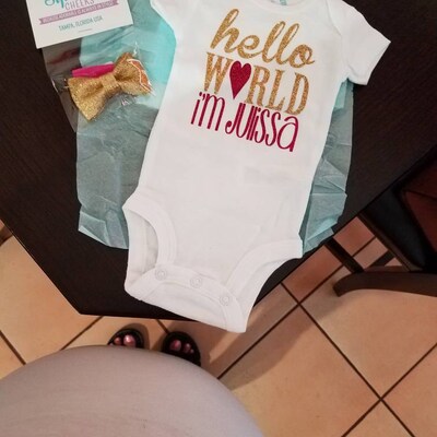 Baby Shower Gift, Hello World Personalized Bodysuit With Headband, NO ...