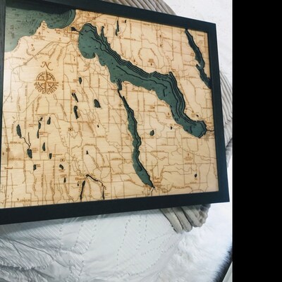 Lake Charlevoix Wood Carved Topographic Depth Chart / Map - Etsy
