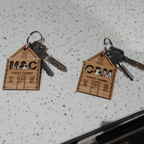 Set of 2 Couples New Home Keyrings Housewarming Gift Personalised First ...
