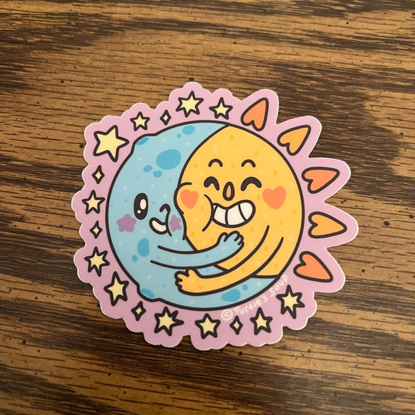 Sun and Moon Hugs, Cute Planets Vinyl Sticker, Sun and Moon Decal ...