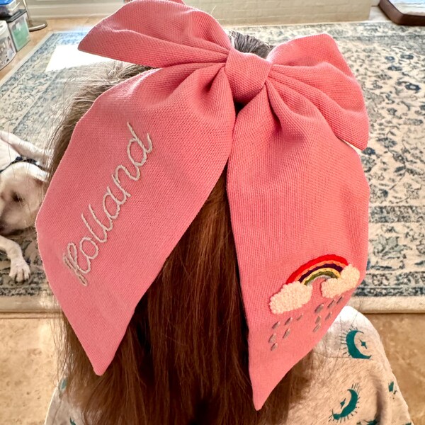 Initial Hand Embroidered Hair Bow.personalized Bow,lettered Hair Bow ...