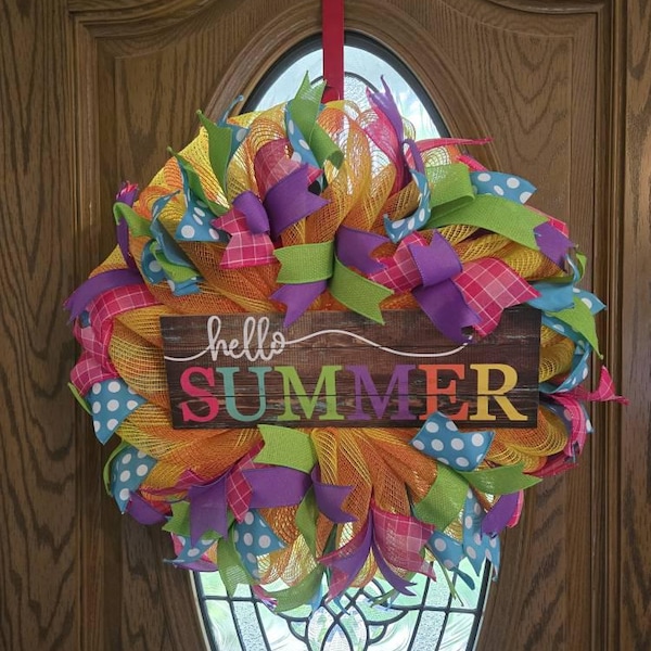 Hello Summer Wreath, Summer Wreath, Front Door Wreath, Colorful Summer ...