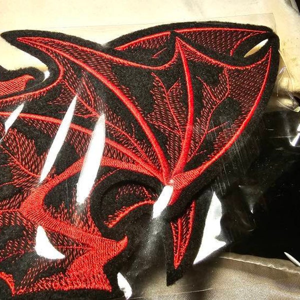 Red Demon Devil Wings Patch Mirror Wings Back Patch Iron on Embroidery Patch Mtcoffinz - Pair ...