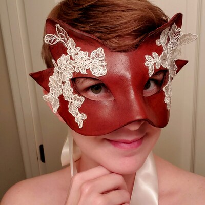 Tan Brown Fox Mask Leather & Silk Lace Wild Creature Mask Kitsune ...