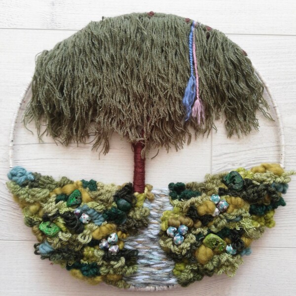 Small Silver Birch Woven Tree Hoop // Tapestry Wall Hanging / Circular ...