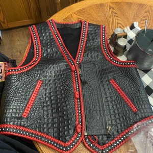 Gator Embossed Leather Vest for Bikers. 100% Handcrafted Vest. Hand ...
