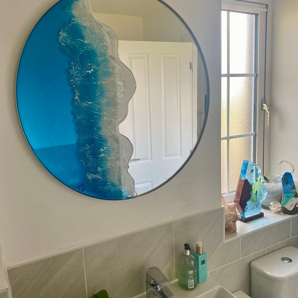 Corner Oak Floating Shelf With Sea Wave Resin Decor 30 Cm Deep, Oak ...