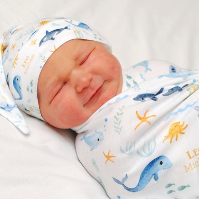 Customized Under the Sea Baby Boy Fish Swaddle Blanket Gift Idea, Ocean ...