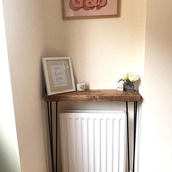 Hand-made Rustic Console Table With Black Three Pin Hairpin Legs ...