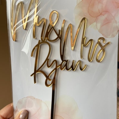 Personalized Mr & Mrs Wedding Cake Topper, Gold Acrylic Topper, Cake ...