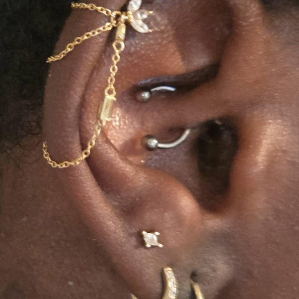 Dainty Triple Chain Gold Moonstone CZ Helix Piercing, Cartilage ...