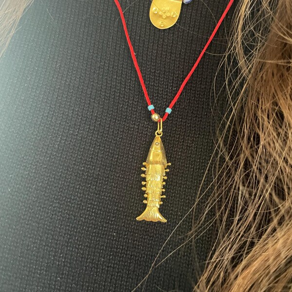 925 Sterling Silver Fish Necklace, Gold Fish Necklace, Red String ...