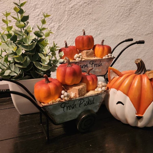 Mini Metal Farmhouse Wheelbarrow, Fall Tiered Tray Decor, Autumn Wheel ...