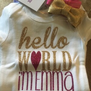 Baby Shower Gift, Hello World Personalized Bodysuit With Headband, NO ...