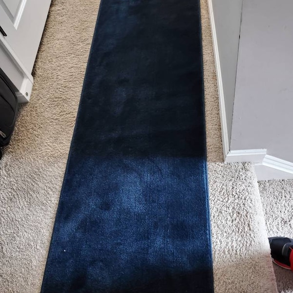 Machine Washable Navy Blue Runner Rug: Custom Length, Slip Resistant 26 ...