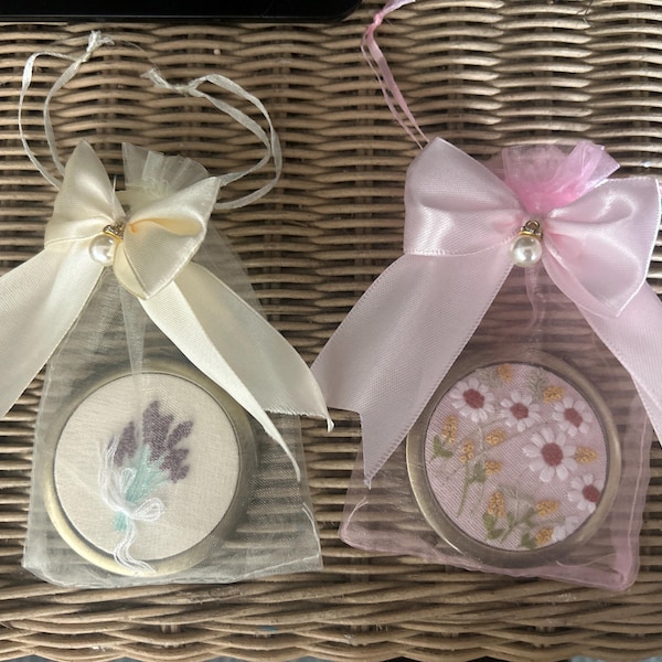 Wild Flower Embroidered Compact Mirror Comes With a Drawstring Bag ...