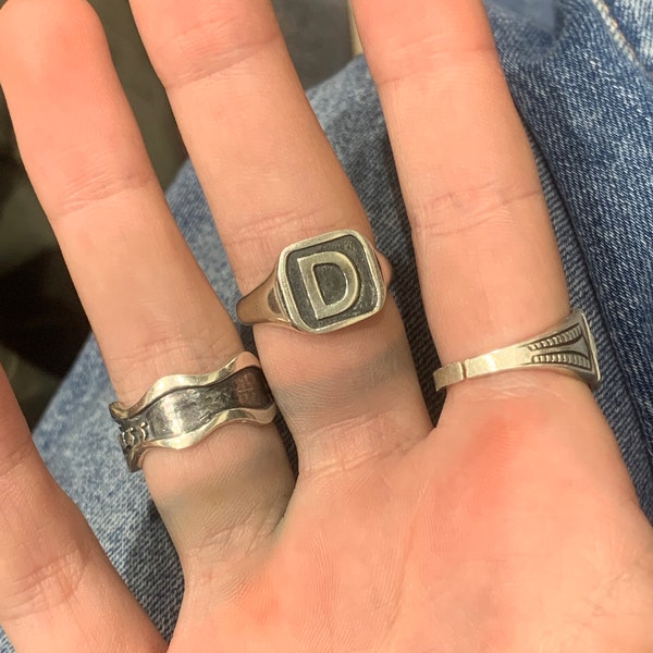 Sterling Silver Signet Ring Solid Hallmarked 925 Letter D Comfort Fit ...