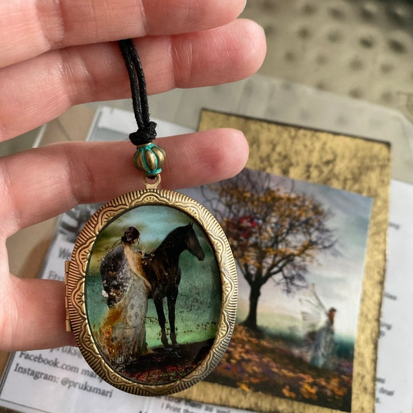 Lady and White Horse With Black Spots Locket/horse Gift/ Oval Horse ...