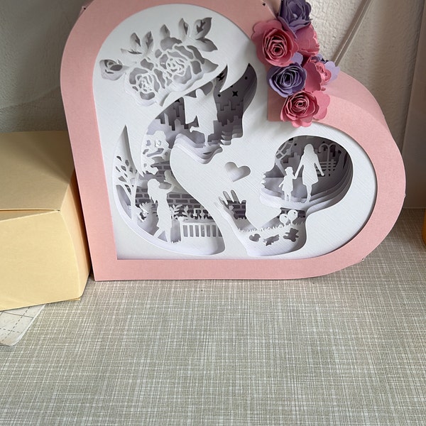 Love Mom Heart Paper Cutting Lamp 3D Shadow Box Light Box Template ...