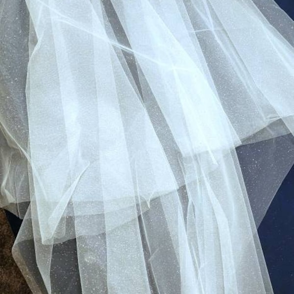 Glitter Wedding Veil With Blusher, Two Tier Long Shimmer Veil ...