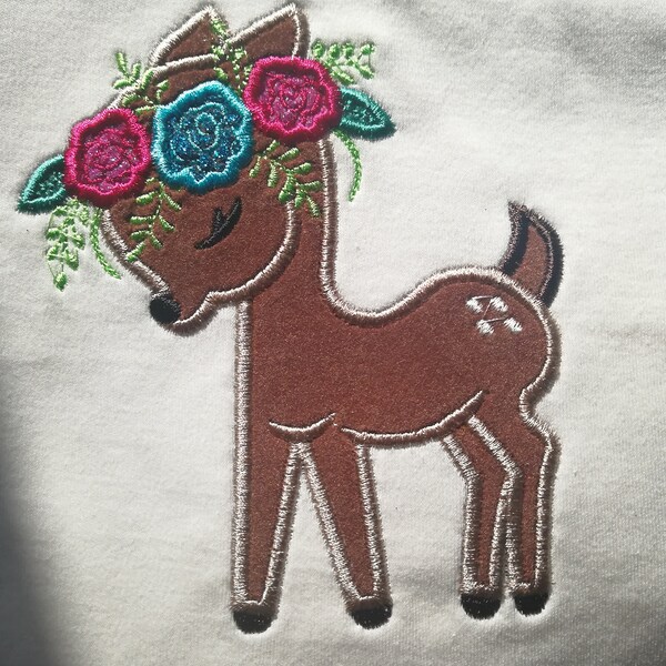 Floral Fawn Applique Design ~ Baby Deer With Floral Crown ~ Instant ...