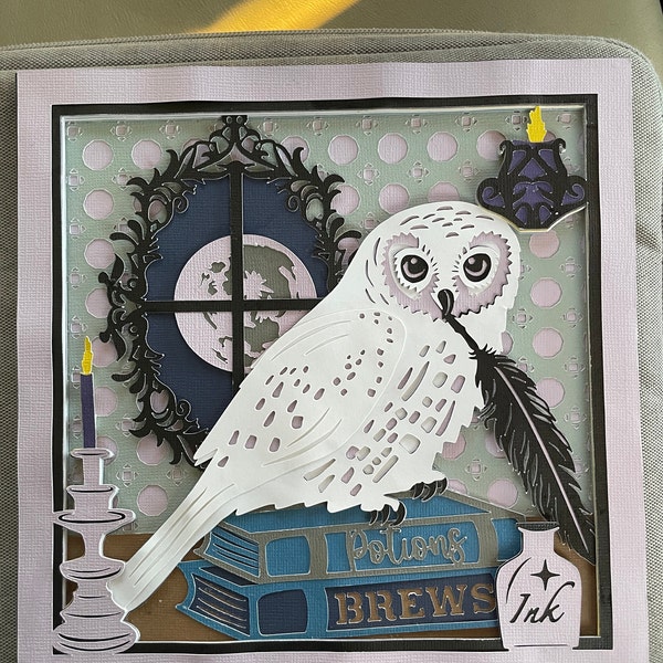 3d Owl Potion Books Shadow Box Svg, 3d Mystical Svg, Magic Svg, 3d ...