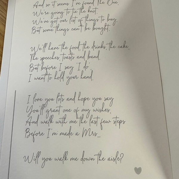 Will You Walk Me Down the Aisle? 5x7" Poem Print; Give Me Away, Mum ...
