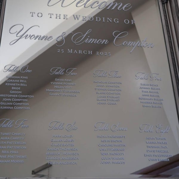 Mirror Table Plan/ Wedding Table Plan / Mirror Seating Plan/ Wedding ...