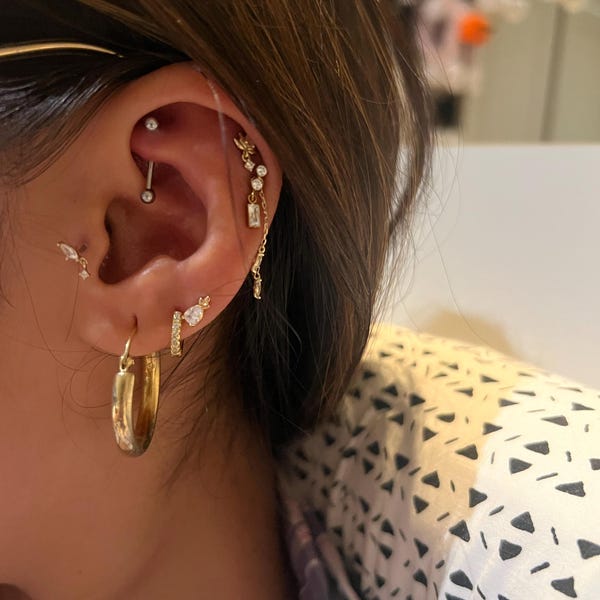 14k Solid Tiny Bone Cartilage Piercing, Cute Helix Stud, Conch Earring ...