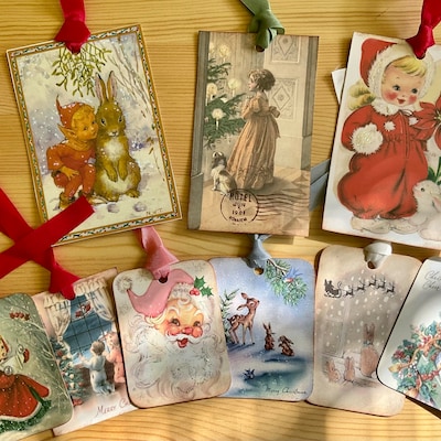 Christmas Tags Holiday Gift Tags, Retro Christmas, Variety Sampler Set ...