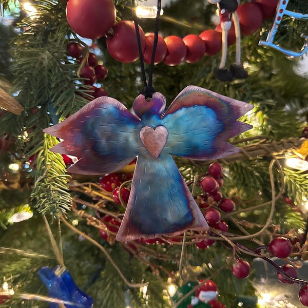 Handcrafted Copper Angel With Heart Ornament - Etsy