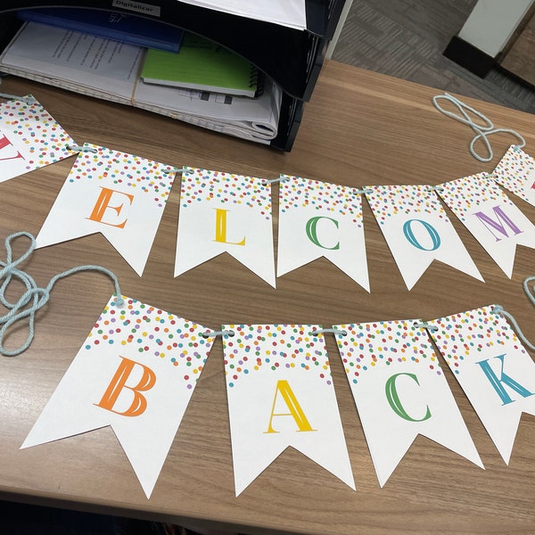 Printable Welcome Back Banner Rainbow Confetti Bunting Instant Digital ...