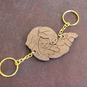 Interlocking Fox and Wolf Couple Keychains Friendship or Relationship Matching Wooden Keychain ...