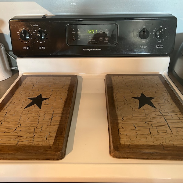 Gas Stove Rectangle Burner Covers Crackle Painted With Primitive Star ...