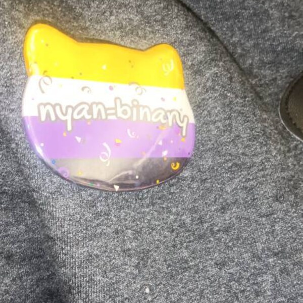 Nonbinary Nyan-binary Pride Button Cat Kitty Non Binary Gender Neutral Flag Pin Back Badge ...