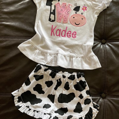 Off the Shoulder Bandana Top With Cow Print Ruffle Shorts, Western ...