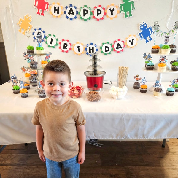 Robot Birthday Banner, Robot Themed Party Decor, Robot Party Decor ...