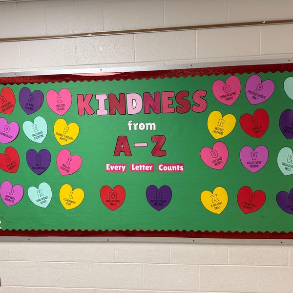 February Kindness Bulletin Board Kit, A-Z Kindness Hearts Door Decor ...